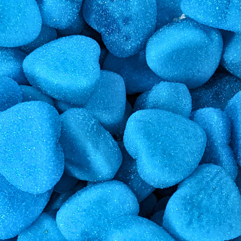 Sour Blue Raspberry Hearts (100g) | Joyofsweets.com – JoyofSweets.com
